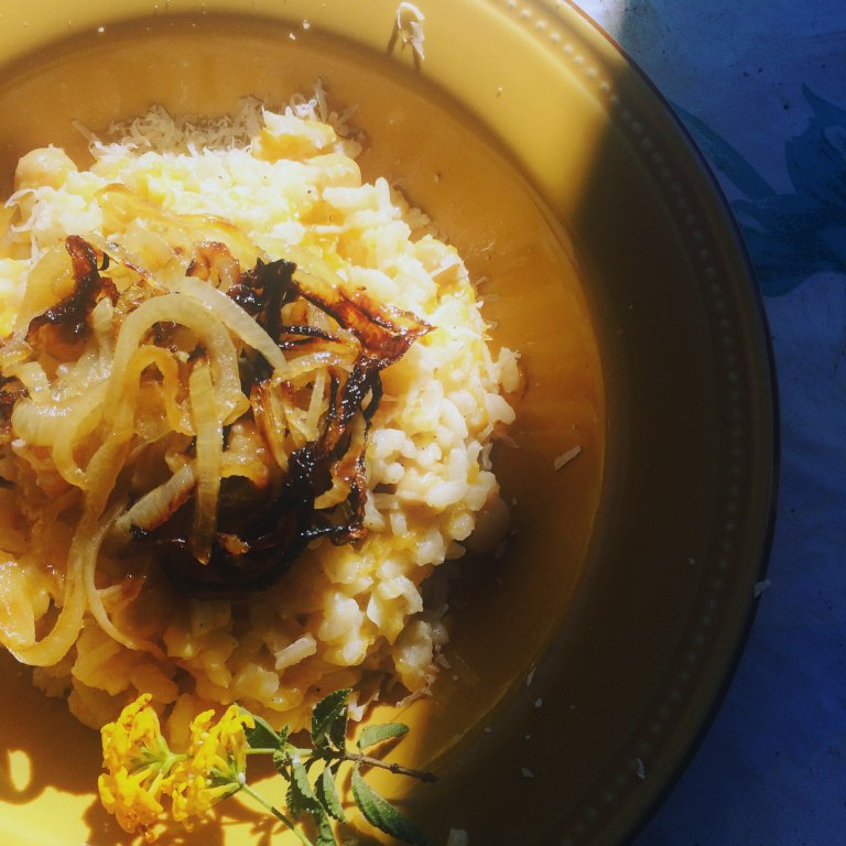 Creamy Pumpkin Risotto with Crispy Onions : Jenn Campus Author